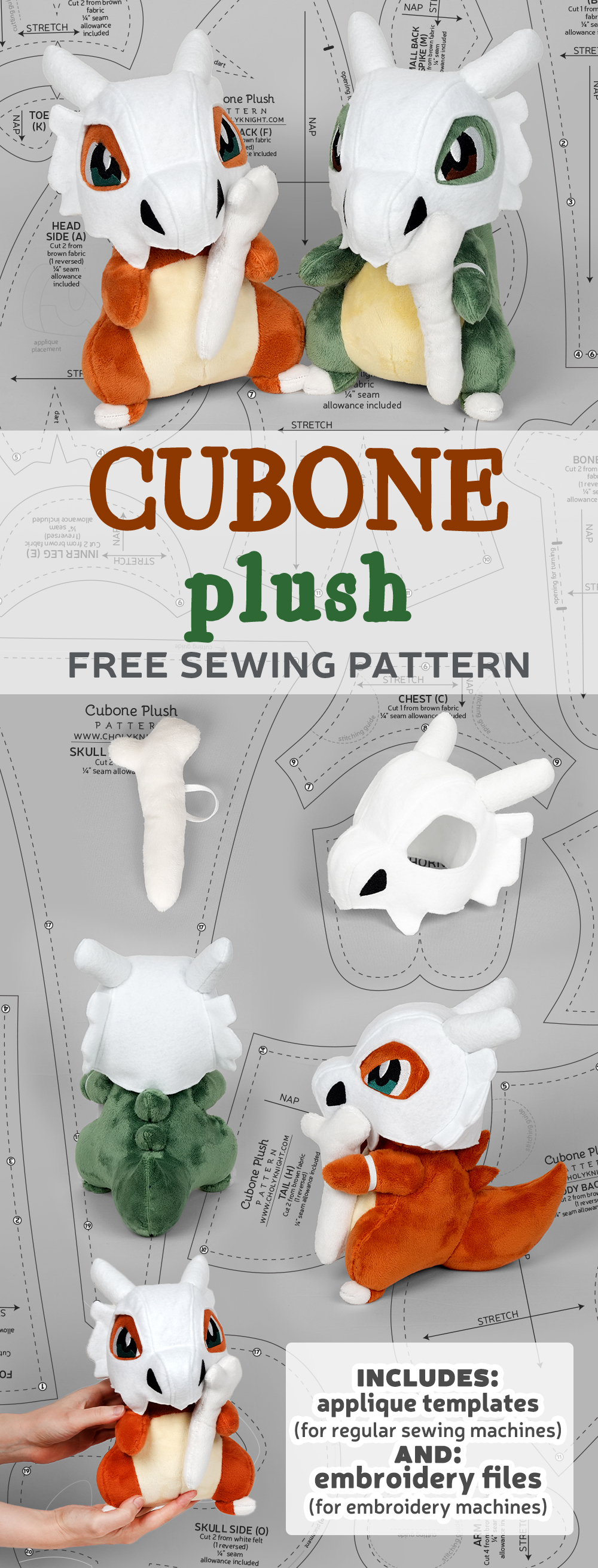 Cubone Plush Sewing Pattern – Sew Desu Ne?